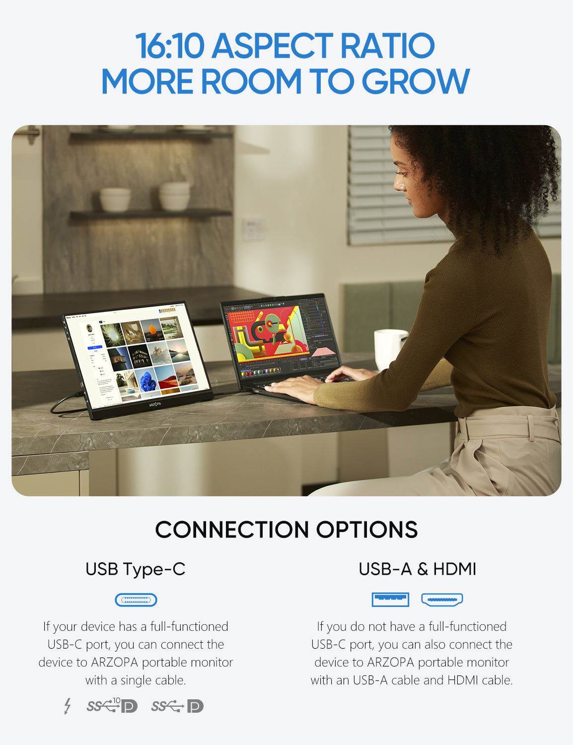 Arzopa Z1RC 2.5K Portable Monitor | Brilliant QHD 500nits 8bit Display ...
