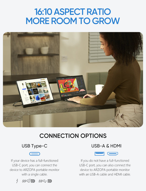 Arzopa Z1RC 2.5K Portable Monitor | Brilliant QHD 500nits 8bit Display ...