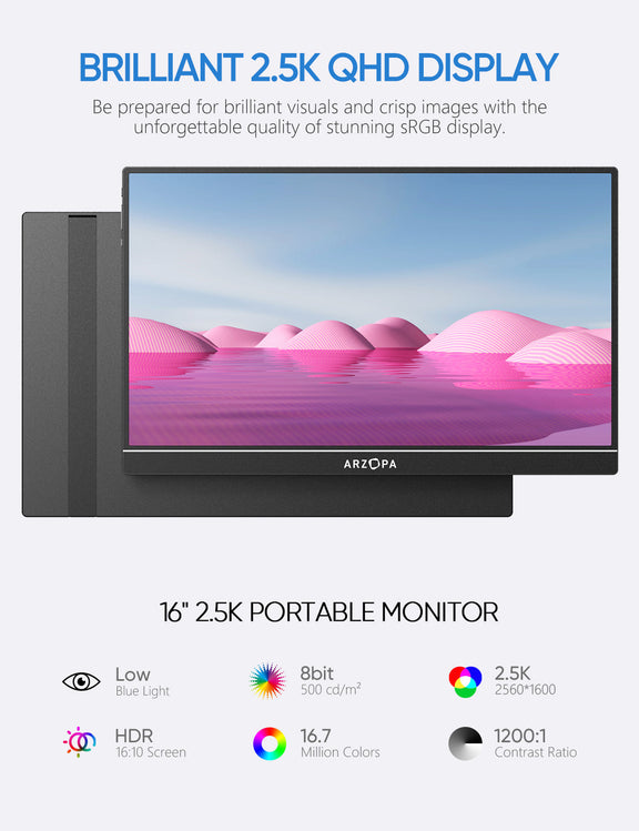 Z1RC - 16" 2.5K Best IPS Portable Monitor for Laptop with 350nits 8bit ...