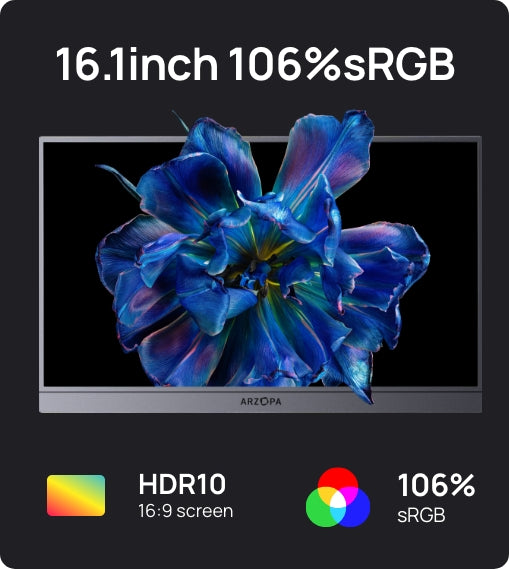 Arzopa Z1FC Grey Portable Monitor 144Hz | 16.1" with Sleeve Bag ...