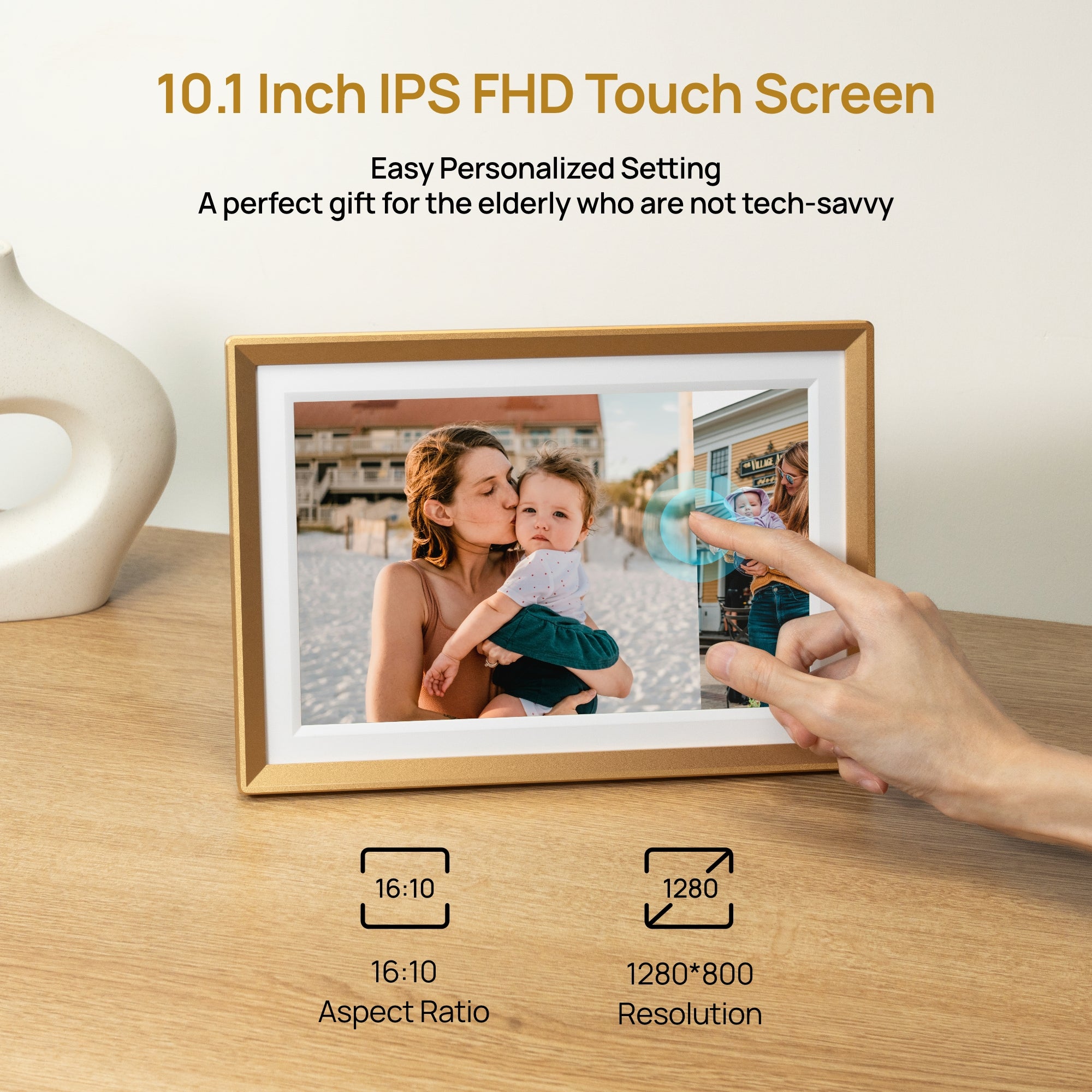 Arzopa D10 Champagne Gold Digital Photo Frame – 10.1" WiFi Smart Frame ...