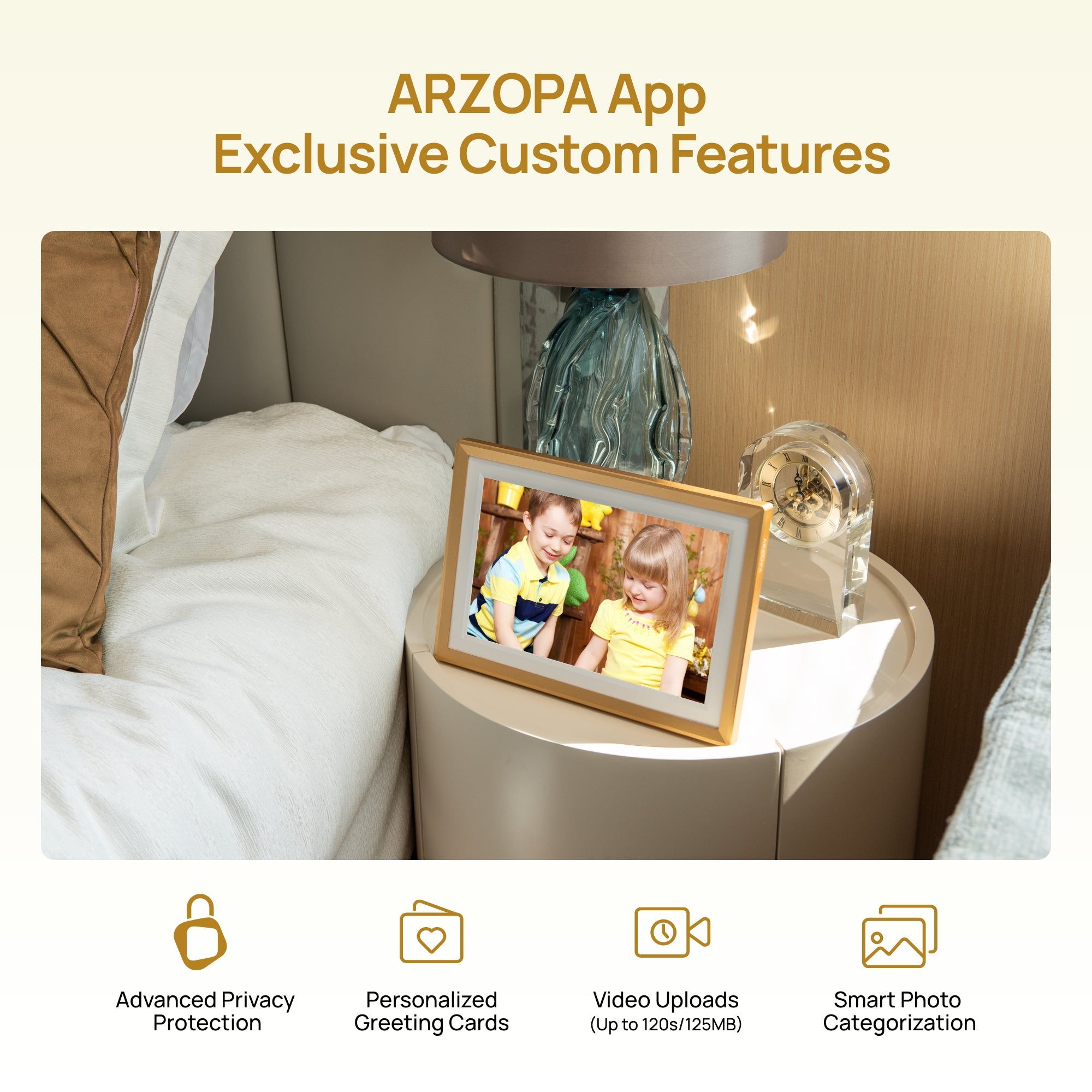 Arzopa D10 Champagne Gold Digital Photo Frame – 10.1" WiFi Smart Frame ...